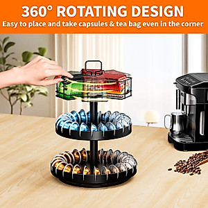 ZDDLOINP Coffee Pod Holder and Tea Bag Organizer, K Cup Holder Carousel Stand for 54 Pods and 50 Tea Bags, Keurig Pod Holder Coffee Bar Accessories for Kitchen, Office, Countertop Coffee Station