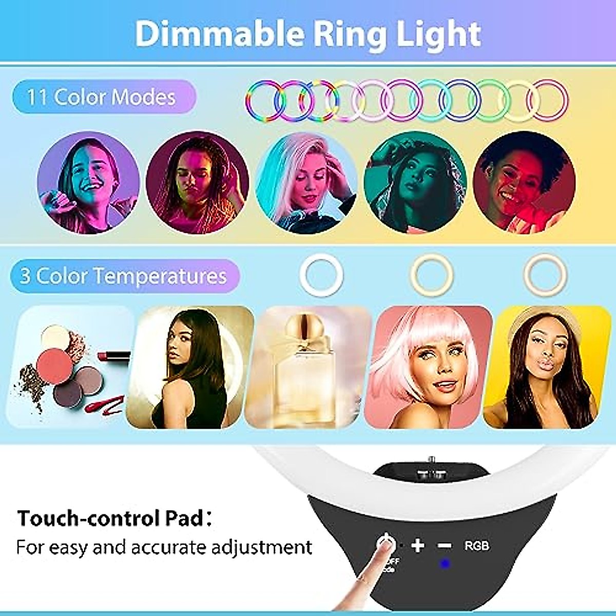 Sensyne 12" Ring Light with 62" Extendable Tripod Stand, LED Circle Light with RGB Modes for Selfies/Live Stream/Video Recording/TikTok/Photography