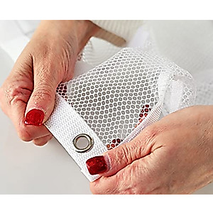 Home-X 6-Pocket Mesh Hanging Shower Caddy, Hang from Curtain Rods or Over the Door, Simple Bathroom Organizer for Soap, Shampoo, and More, 22" L x 15 ½” W, White