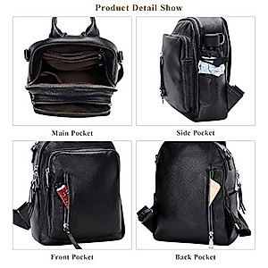 ALTOSY Fashion Genuine Leather Backpack Purse for Women Shoulder Bag Casual Daypack Small (S10 Black)