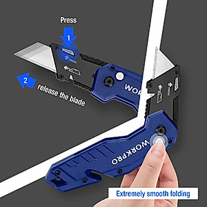 WORKPRO 3-piece Folding Utility Knife Set & 3-piece Folding Utility Knife (Blue/Balck/Red), 40-piece Extra Blades Included