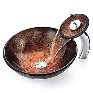 Kraus GV-580-SN Tempered glass/Solid brass Above counter Round Bathroom Sink, 16.5 x 16.5 x 5.5 inches, Bronze