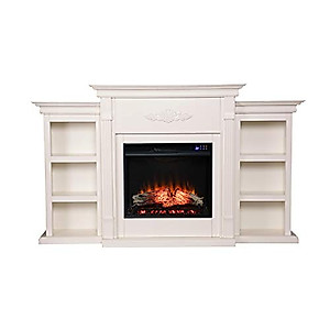 SEI Furniture Tennyson Electric Fireplace with Bookcases, New Ivory