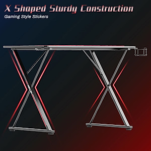 EUREKA ERGONOMIC Gaming Desk 39 Inch,PC Computer Desk, X Shaped Gaming Computer Desk with Mouse Pad, Carbon Fiber Surface Home Office Gamer Desk with Cup Holder & Headphone Hook & Controller Stand