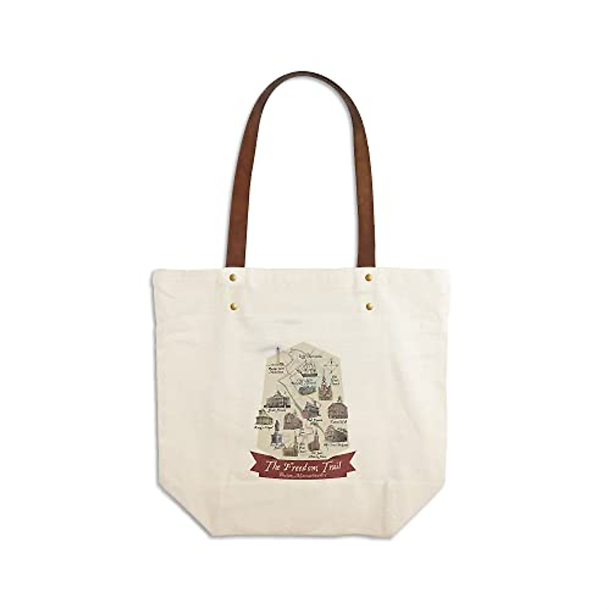 Boston, Massachusetts, The Freedom Trail, Map, Contour (Canvas Deluxe Tote Bag, Faux Leather Handles & Zip Pocket)