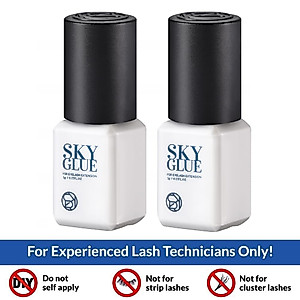 2 Bottles Sky Glue D for Eyelash Extension 5ml - Professional Powerful Strong Black Eyelash Individual Extension Adhesive / 1-2s Fast Drying / 5-6 Weeks Lasting time TUBeauty