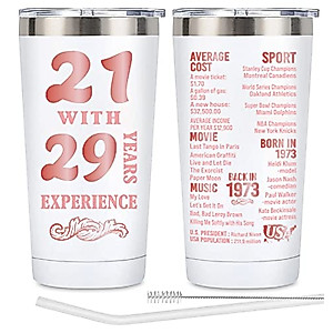 Henghere 50th Birthday Gifts for Women, 50th Birthday Gift for Friend, Mom, Grandma，Sister, Wife, Aunt, Coworker, Happy 50 Year Old Birthday Decorations Women | Thermos Cup - White