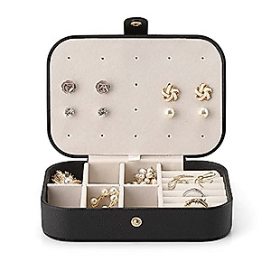 Vlando Faux Leather Travel Jewelry Box Organizer Display Storage Case for Rings Earrings Necklaces, Black