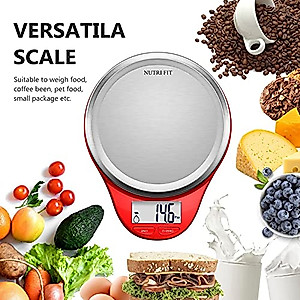 NUTRI FIT Digital Kitchen Scale with Wide Stainless Steel Plateform High Accuracy Multifunction Food Scale with LCD Display for Baking Kitchen Cooking,Tare & Auto Off Function (Red)