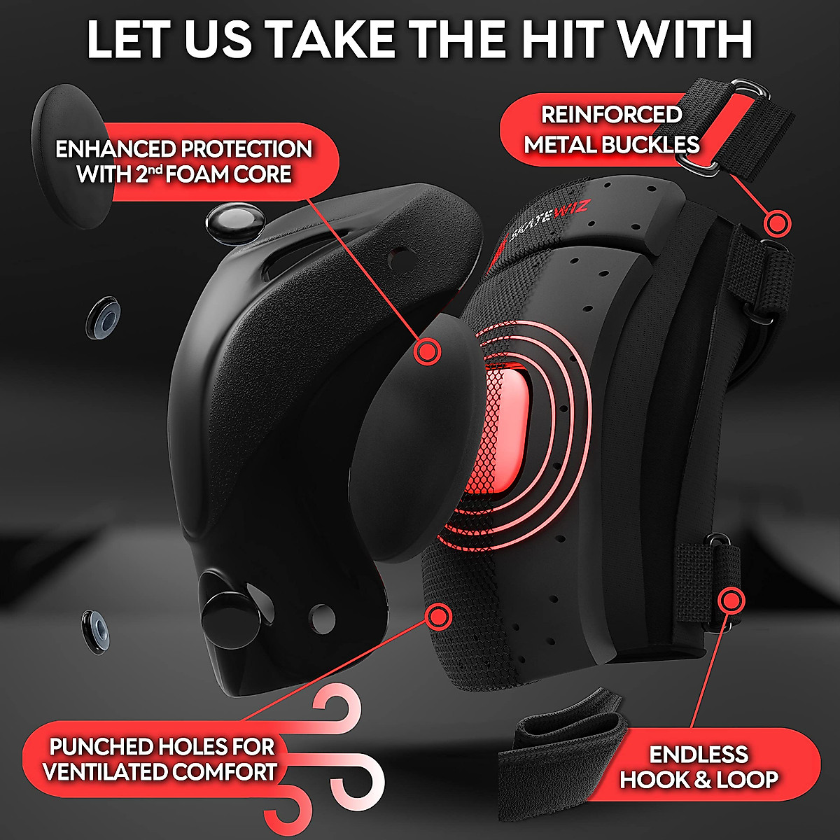 SKATEWIZ Elbow Pads Knee Pads for Women - Elbow and Knee Pads Adult - PROTECT-1 - Size M in Black - Skateboard Pads Wrist Guards for Roller Skating Pads Skating Protective Gear Adult