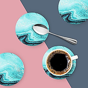 Coasters with Holder, Absorbent Coasters by DSNDVES, Set of 6 Ceramic Coasters, Marble Style Drink Coasters with Cork Base, Bar Coasters, Round Stone Coasters for Table Protection Black