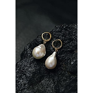 Natural Baroque Pearls Hoop Earrings for Women Pearls Drop Dangle Earrings Handpicked 18MM Freshwater Baroque Pearls for Women Pearl Earrings Collection