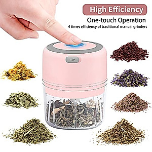 VRUPINZE Electric Herb Grinder - 3.5 Inch Large Grinders for Grinding Dry Fresh Herbs and Spice with Clear Chamber, Portable USB Charge Herb Grinder, Including Clean Brush and Tweezers, Gift Box, Pink