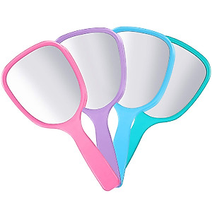 Small Handheld Hand Mirror Compact Travel Makeup Mirror Handheld Cosmetic Mirror with Handle Personal Mirror Portable Vanity Mirror 3.15 Inch Wide, 7.09 Inch Long (Blue, Green, Pink, Purple,8 Pieces)