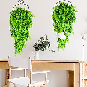 4 Pack Artificial Hanging Plants Fake Hanging Ferns Boston, Plastic Ivy Vines UV Resistant Faux Greenery Wall Plants for Outdoor Indoor Porch Yard Patio Office Garden Home Decor