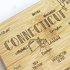 Totally Bamboo Destination Connecticut State Shaped Serving and Cutting Board, Includes Hang Tie for Wall Display
