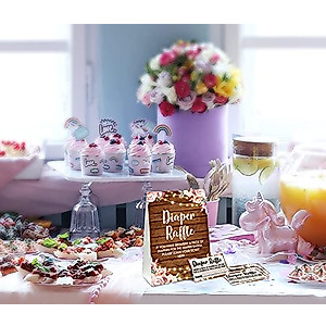 WwongxianB Wood Pattern Floral Raffle for Party Favors Games(1 Standing Sign + 50 Cards)