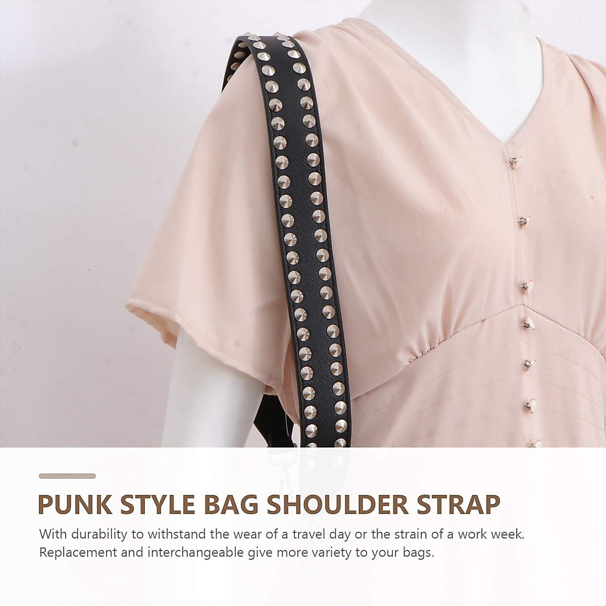 Artibetter Wide Leather Shoulder Bag Strap with siliver Studded Design Replacement Cross Body Handbag Purse Guitar Style Strap (Black)