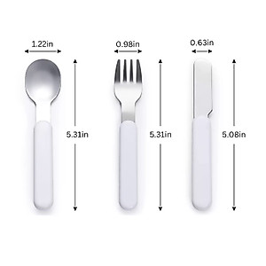 Portion Control Flatware Set for Healthy Eating or Bariatric Diet, Includes Stainless Steel Spoon, Fork, and Knife, Helps Reduce Food Intake Amounts, 3 Piece Set (3 Piece Set (White with Case))