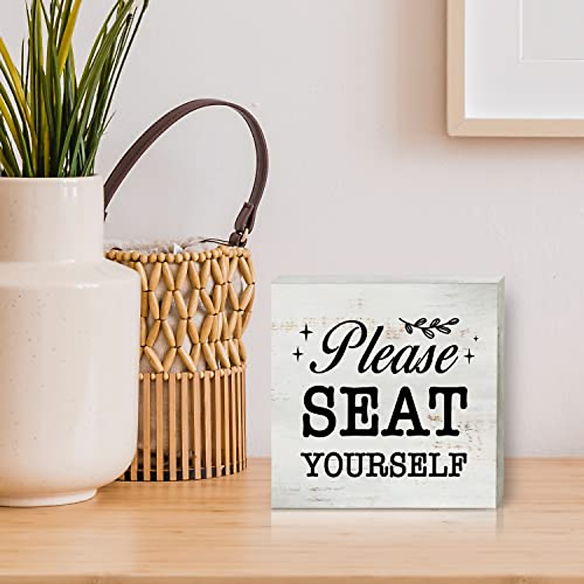 Please Seat Yourself Wood Box Sign Home Decor Rustic Bathroom Quote Wooden Box Sign Block Plaque for Wall Tabletop Desk Home Bathroom Restroom Decoration 5" x 5"
