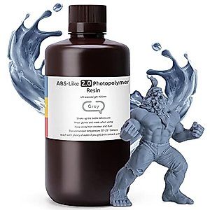 ELEGOO ABS-Like 2.0 3D Printer Resin 1kg Grey, Rapid Precise Printing Resin 405nm LCD UV-Curing for LCD 3D Printer