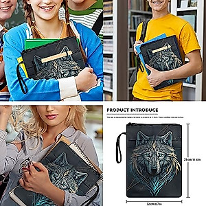 DMOYALA Tribal Wolf Backpack for Boys Bookbag with Lunch Box for GirlsTeen School Bag Middle High School Backpack Pencil Pouch Lunchbag Book Case Book Covers Water Bottle Holder Keychain All in One