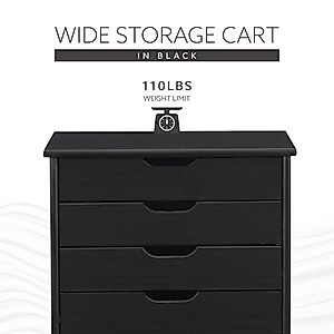Linon Rolling Storage Corinne Cart, Six Wide Drawers, Black Wide