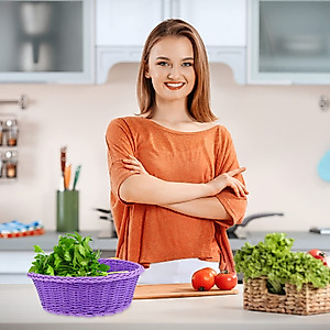 BESPORTBLE Purple Plastic Basket Bread Basket Round Storage Basket Kitchen Wicker Bread Box Rattan Toys Storage Boxes Fruit Plate Trays Organizer Home Decor