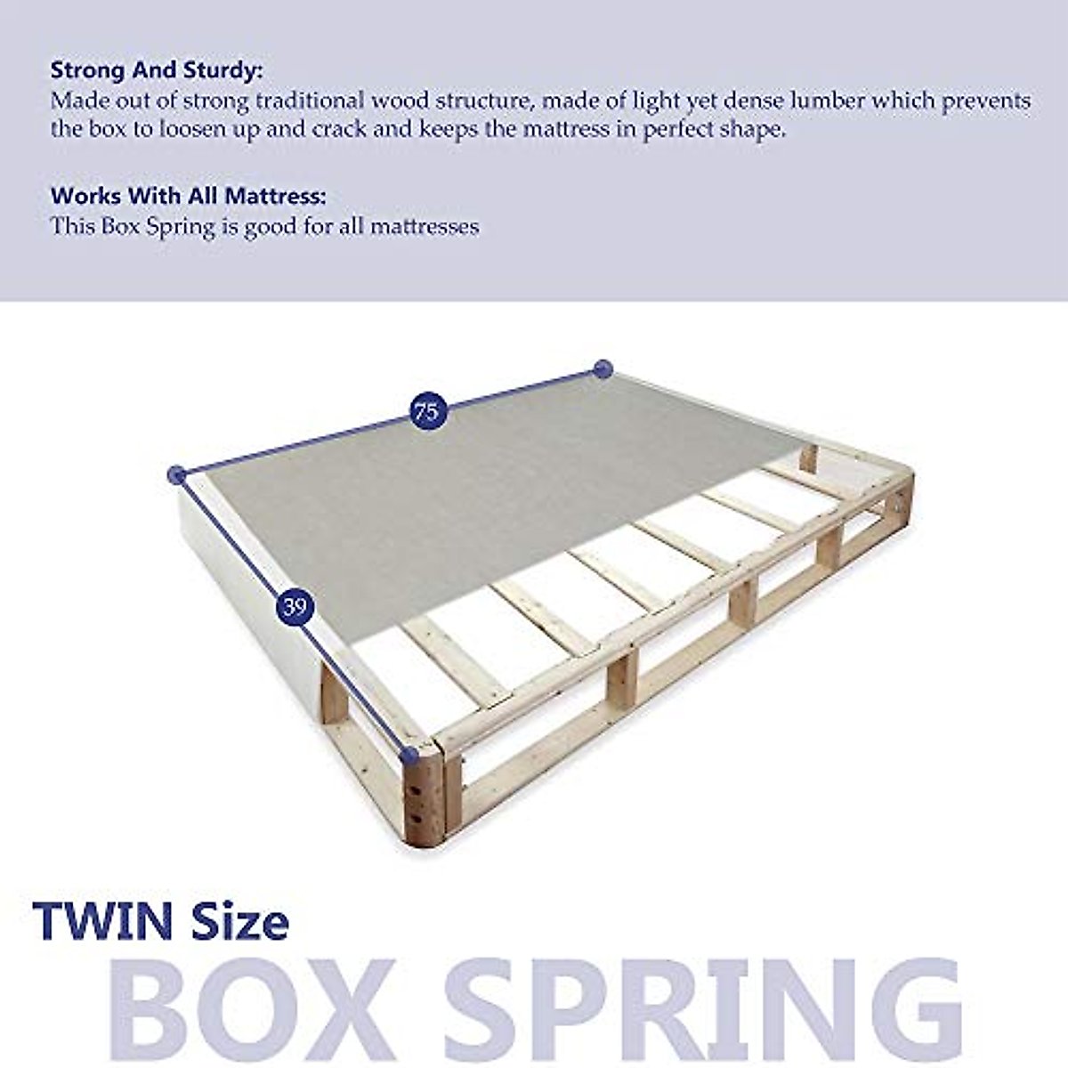 Mattress Solution, Assemled 4" Fully Assembled Box Spring/Foundation for Mattress, Beverly Hills Collection, Twin Size, White/Lt Brown with Mink Borde