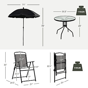 Tangkula 6 Piece Folding Patio Dining Set, Outdoor Table Chair Set for 4, 31.5” Round Table & 4 Folding Chairs, Patio Tiltable Umbrella Included, Indoor Outdoor Table Chair Set for Poolside, Balcony