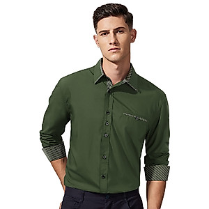 HISDERN Mens Dress Shirts Long-Sleeve: Button Casual Shirt - Green Dress Shirts for Men