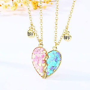 Lezmoii Friendship Necklace Best Friend Necklace Matching Magnetic Heart Pendant BFF Necklace for 2 Girls Friendship Gifts (Pink Blue Gold)