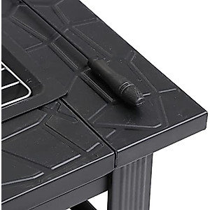 Fire Bowl Frame 32" Square Metal Grate Grill Mesh Lid Rain Cover Outdoor Heating Pits Fireplaces Patio Lawn Garden Cooling Stove Burning Backyard BBQ Barbecue Airflow Family Friend Camping Picnic