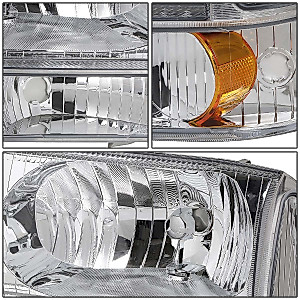 DNA MOTORING HL-OH-F99SD4P-CH-AM Chrome Amber Headlights Replacement Compatible with 99-04 F-250 / F-350 / F-450 / F-550