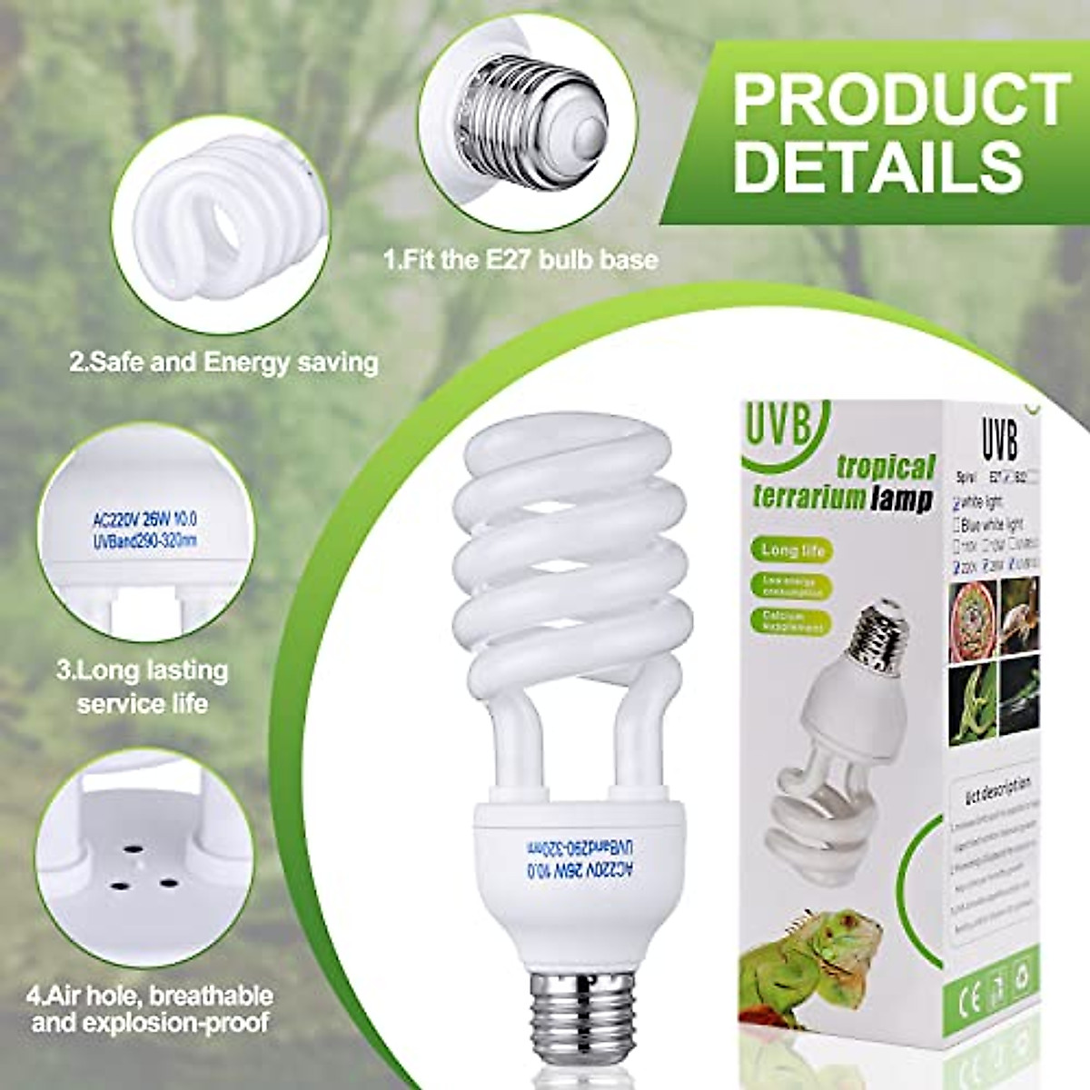 4 Pcs UVB Reptile Light 10.0, Reptile UVB Bulb, UVB Bulb for Desert Tropical/Sub Tropical Reptiles Fluorescent Simulation Color Reptile UVB Light for Turtle, Bearded Dragon, Lizard, Gecko (26 Watt)