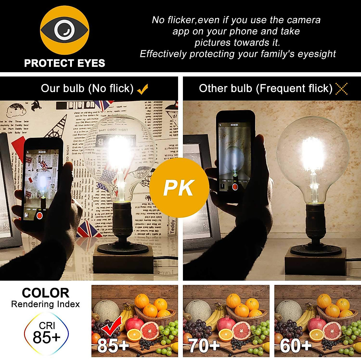 CRLight 12W Dimmable LED Large Globe Bulb 100W Equivalent 1000LM, 3000K Soft White, E26 Antique Edison G125 Large Clear LED Filament Light Bulbs, Smooth Dimming Version