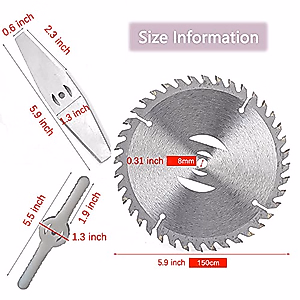8 Pack Grass Trimmer Blade Heads Replacements- 40 T Blade & 2 Stainless Steel Blade & 5pcs Plastic Blades, Carbide Blade Tip Brush Cutter Trimmer Weed Eater Blade for Electric Lawn Mower Set