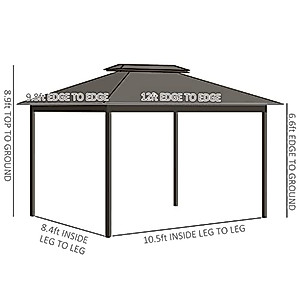 Generic 10 X12 Hardtop Gazebo Aluminum Frame Gazebo,Permanent Metal Roof W/Curtains Netting for Patio Lawn and Garden, Grey