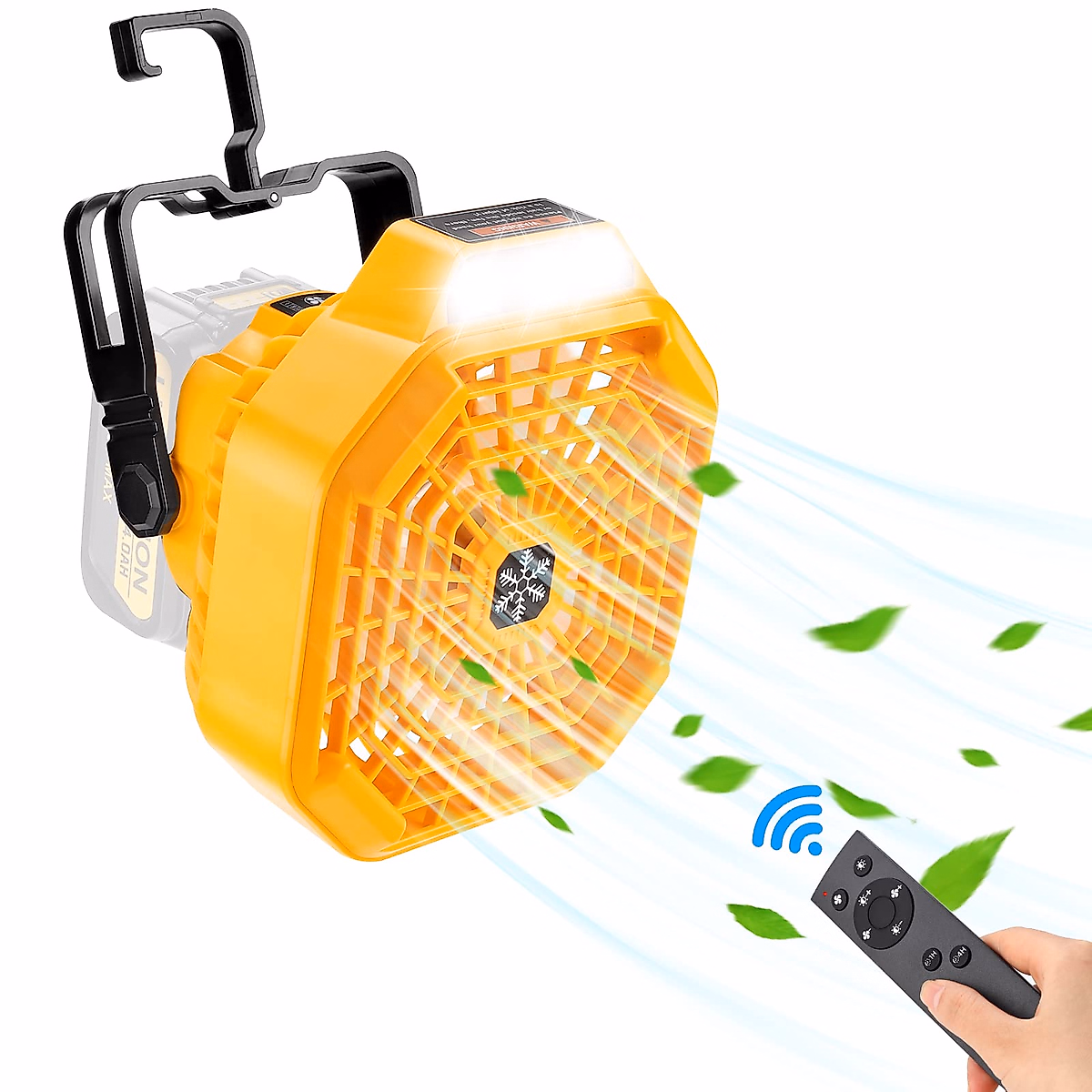 Cordless Fan for Dewalt 20v Max Battery,Portable Jobsite Fan with 3 Energy Efficient Speed Settings and 300LM Led Work Light，Battery Operated Fan for Bedroom Home Camping Tent Office (Tool Only)