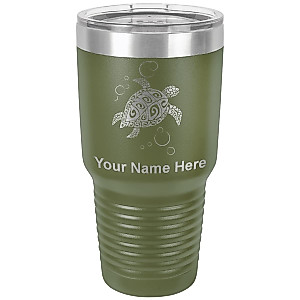 LaserGram 30oz Vacuum Insulated Tumbler Mug, Hawaiian Sea Turtle, Personalized Engraving Included (Camo Green)