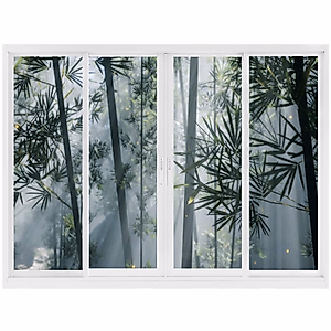 SIGNWIN Removable Wall Sticker/Wall Mural Window View Fog Bamboo Japanese Jungle Leaf Nature Wilderness Photography Realism Decorative Landscape Digital Art for Living Room, Bedroom, Office - 24"x32"