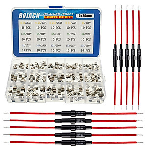 BOJACK 5x20 mm Fuse Holder Inline Screw Type with 16 AWG Red Wire + 15 Values 150 Pcs 5x20mm Fast Blow Glass Fuses 250 V 0.1 0.2 0.25 0.5 1 1.5 2 3 4 5 8 10 12 15 20 A Assortment Kit
