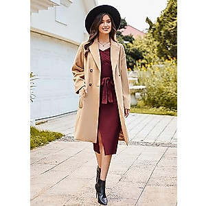 GRACE KARIN Women's V Neck Cable Knit Fall Sweater Dress Long Sleeve Tie Waist Bodycon Slit Pullover Midi Dress with Belt Wine L