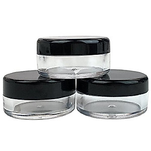 50 New empty 5 Gram (0.17 oz) Acrylic Round Jars - BPA Free Plastic Containers for Cosmetic, Lotion, Cream, Makeup, Bead, Eye shadow, Rhinestone, Samples, Pot, 5g/5ml (Black Lid 50 Jars)