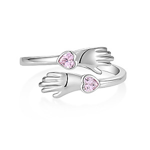 STARCHENIE Hug Ring 925 Sterling Silver Open Adjustable Hugging Hands Ring for Women Size 10