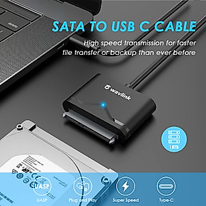 WAVLINK SATA to USB C Adapter Cable, USB-C (Thunderbolt 3) to SATA III Hard Driver Adapter Compatible for 2.5" SSD and HDD Hard Drive 5Gbps SATA III UASP