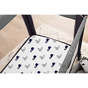 American Baby Company Printed 100% Natural Cotton Jersey Knit Fitted Pack N Play Playard Sheet, Navy Whale/Grey Zigzag, Soft Breathable, for Boys & Girls, Pack of 2, 27x39 Inch (Pack of 2)