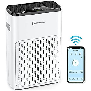 Elechomes Smart WiFi Air Purifier, Alexa and Google Voice Control, A3B True HEPA Filter Air Cleaner for Large Room, Bedroom, Office Up to 323ft², Ultra Quiet Sleep Mode