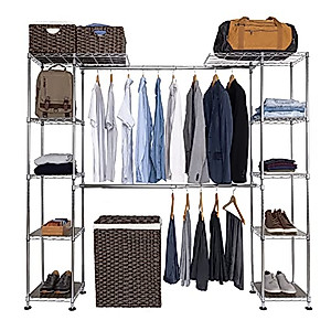 Seville Classics Closet Garment Organizer with Metal Hanging Rod Wardrobe Storage System w/Steel Shelves for Clothes, Shirts, Jackets, Coats, Blankets, Shoes, 58" to 83" W x 14" D x 72"