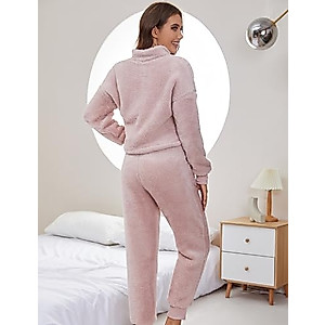 TAQCUX Womens Winter Pajamas Sets Soft Comfy Fleece Pullover Sherpa Pants Fuzzy 2 Piece Pjs Set Cute Warm Loungewear(Mauve-S)